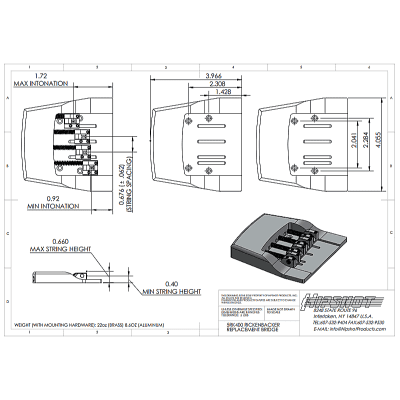 Hipshot 5RK400AB Aluminum Bridge For 4 String Rickenbacker | Reverb