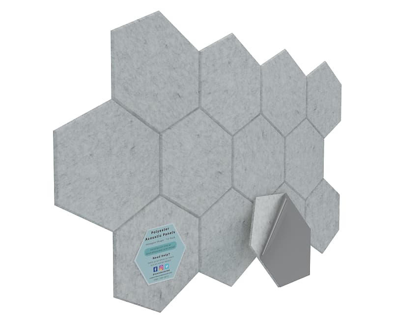 Marble Gray Hexagon Acoustic Panels for Sound Absorption - 12 | Reverb
