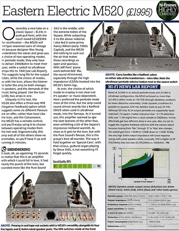 Eastern Electric M520 Stereo Hybrid Vacuum Tube Amplifier | Reverb UK