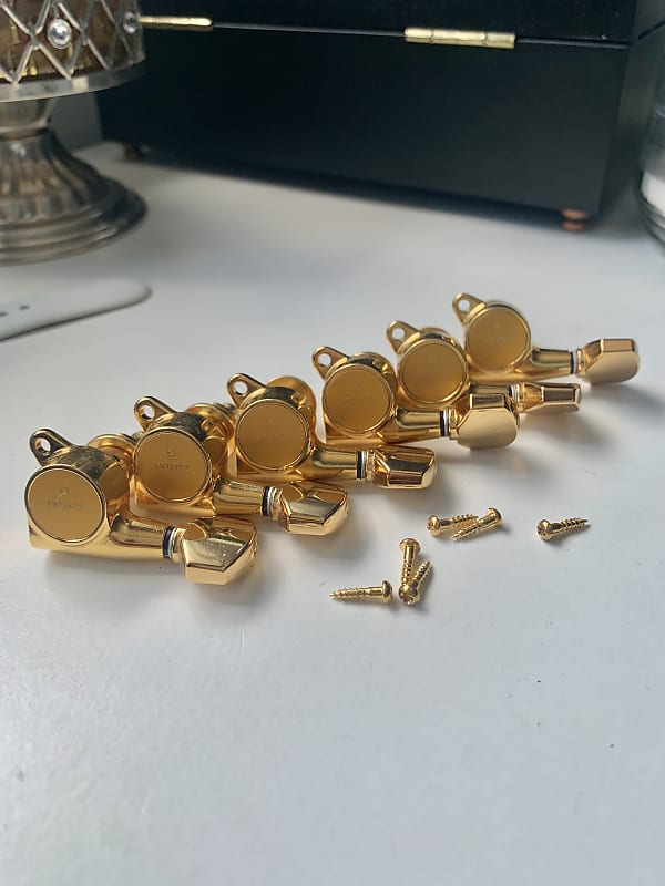 Gotoh SG381-07 R6 Set 6 in line Gold Mini Tuners w/ screws | Reverb