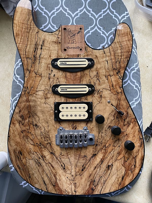 Warmoth Super strat loaded body! Spalted maple on mahogony, | Reverb