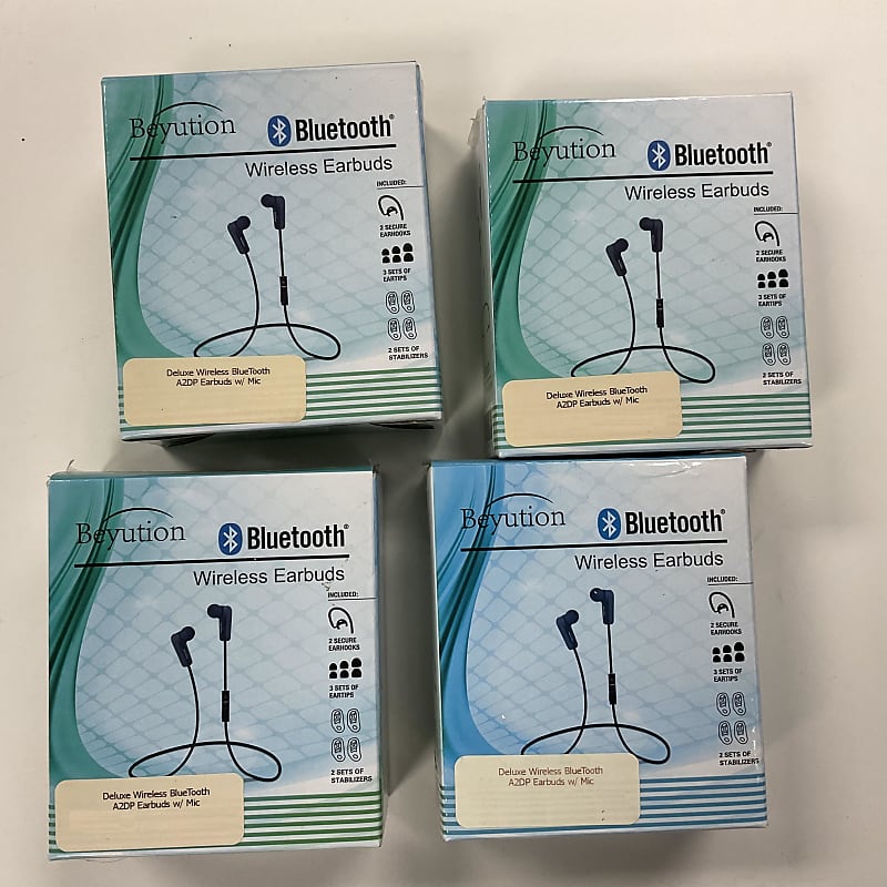 Four (4) Sets - Wireless Bluetooth A2DP Deluxe Earbuds w/ Mic | Reverb