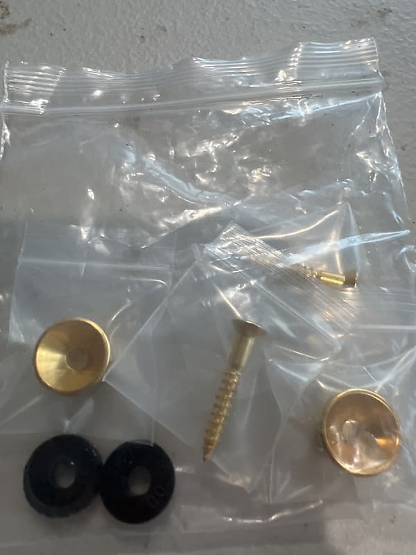 Allparts Stratocaster Gold strap buttons cushions and mount | Reverb