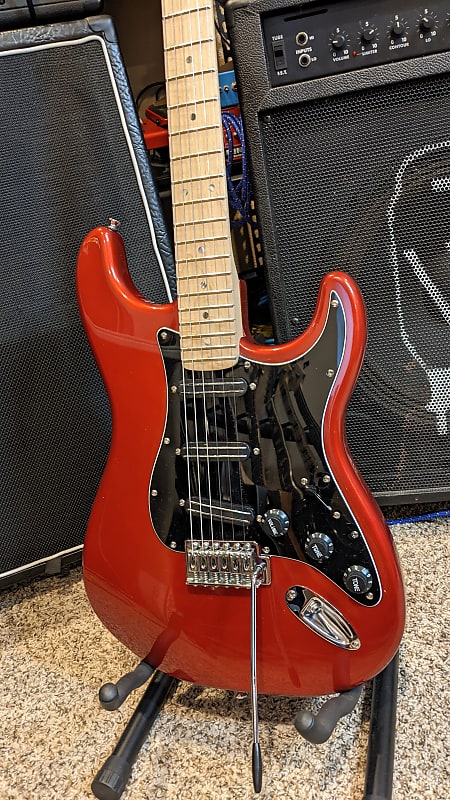 Custom Strat, Candy Apple Red - HHH Hot Dual Blade pickups, | Reverb