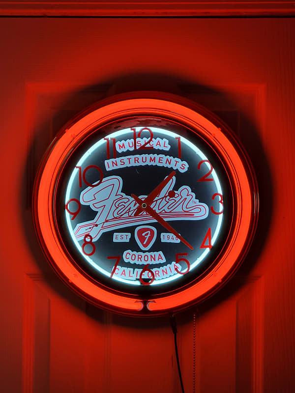 Fender Musical Instruments Double Neon Red/White Wall Clock | Reverb