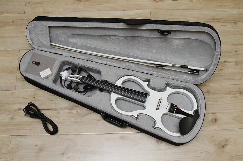 4/4 Electric Silent Violin Fiddle with Accessories Case White | Reverb
