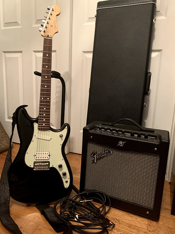 Black Fender Offset Duo series with Case, Cables, stands, and | Reverb