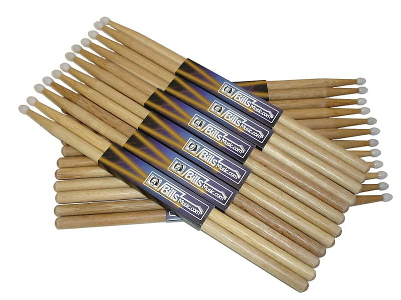 Bulk Hickory Nylon Tip 5B Drum Sticks - Brick 12 Pairs (24 | Reverb