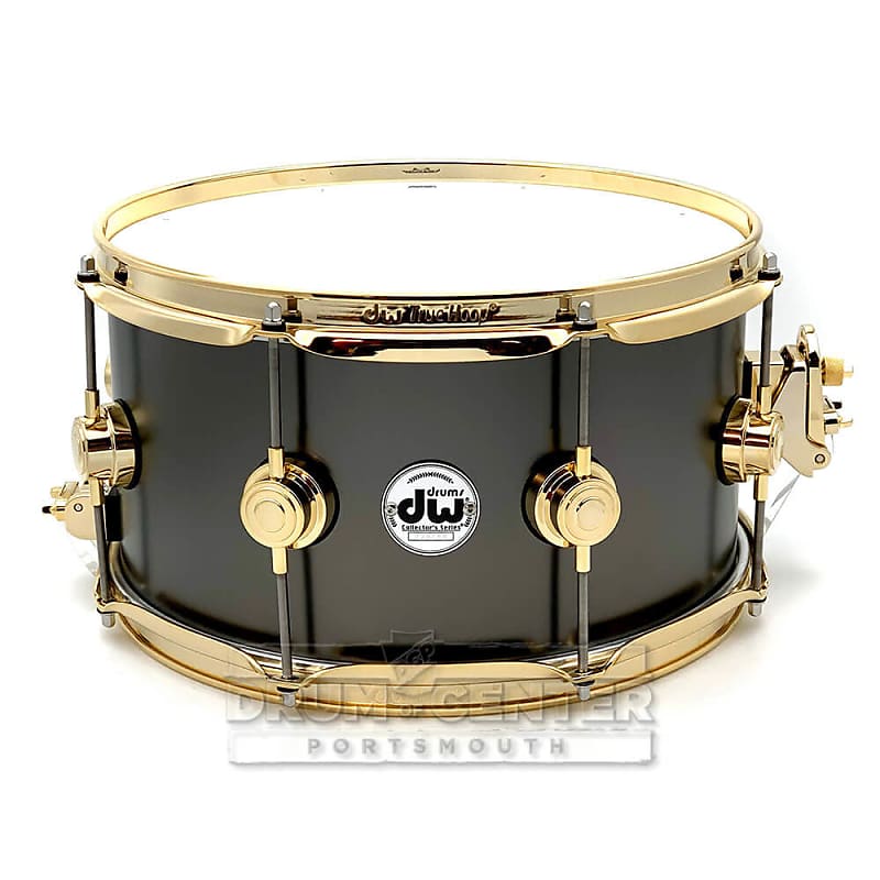 DW Collectors Satin Black Brass Snare Drum 13x7 Gold Hardware | Reverb