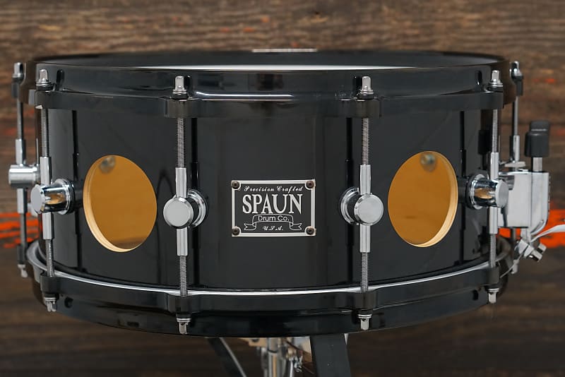 Spaun 6x14" Vented Gloss Black Snare Drum | Reverb