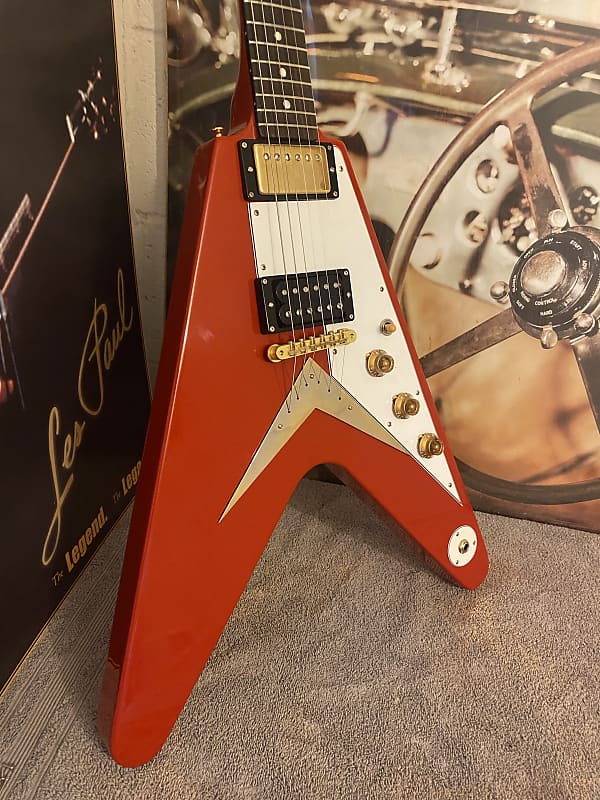 Hand Made 58 flying V Vintage Cardinal Red Nitro | Reverb