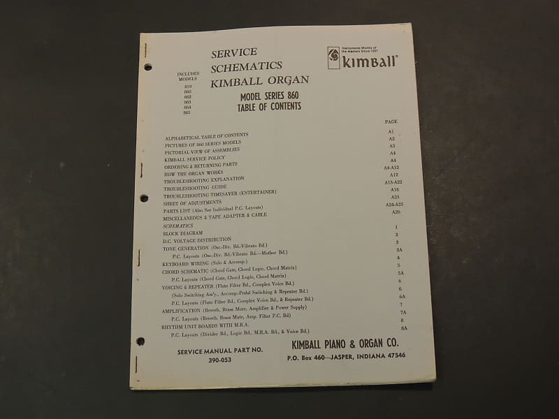 Kimball Organ Model Series 860 Service Schematics [Three Wave | Reverb