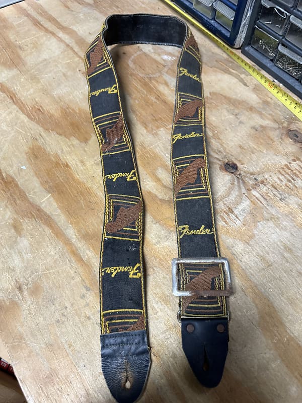 Fender Logo Strap 70's - Black Brown Vintage Metal Buckle #5 | Reverb