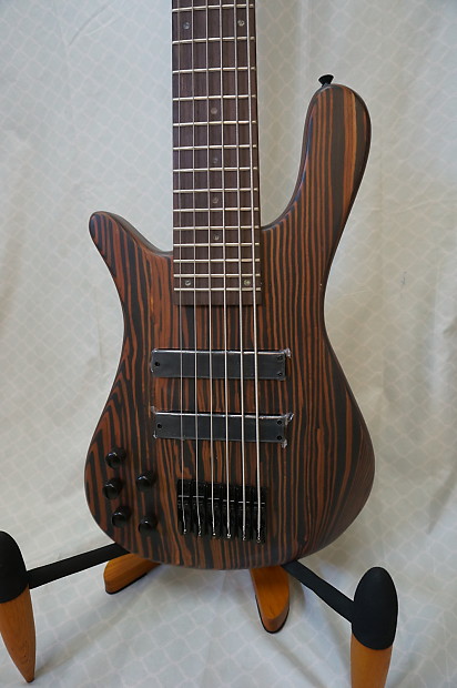 Left handed 6 string bass guitar, 2015 Zebra Wood | Reverb