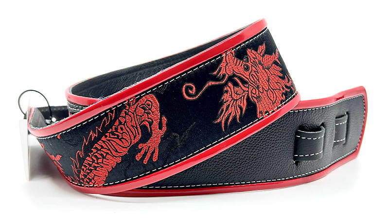 Mark's Dragons Red/Black - Leather Guitar Strap - Hand Made | Reverb