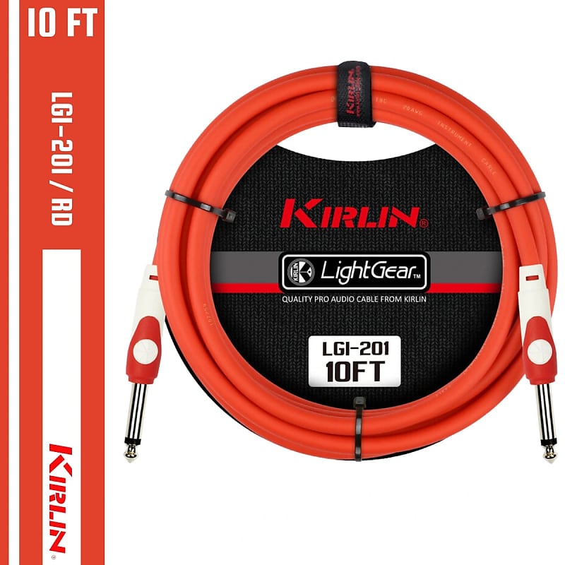 Kirlin 10 FT Guitar LightGear Instrument Cable RED | Reverb
