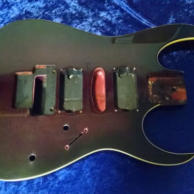 90s Ibanez Ruby Flamed Maple 22 Fret RG HSH Square Heel Body | Reverb