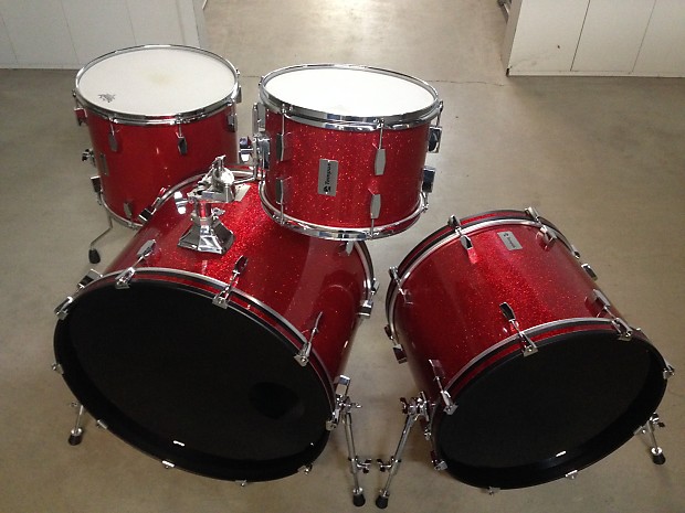 Tempus / Milestone red sparkle fiberglass drums | Reverb