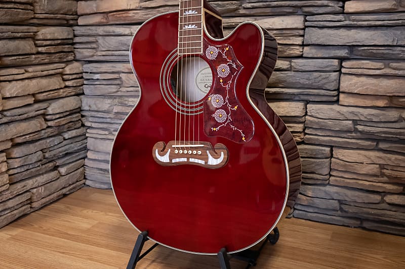 2020 Epiphone EJ-200SCE Acoustic Electric Guitar in Wine Red | Reverb