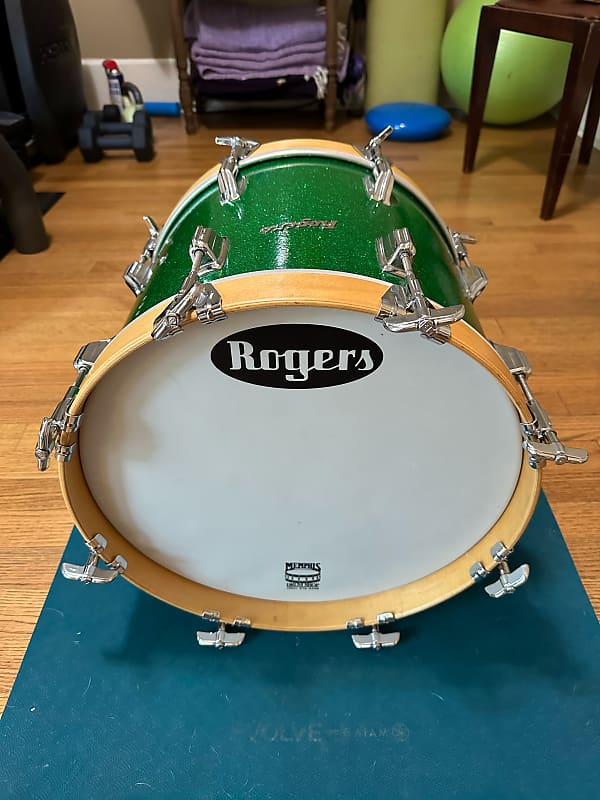 Rogers Bass drum Dayton era conversion - Green Sparkle | Reverb