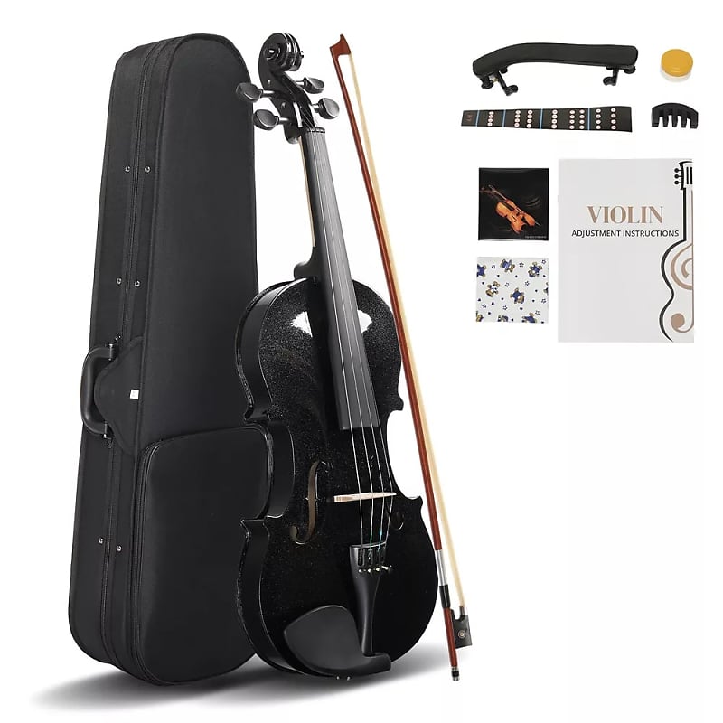 4/4 Acoustic Violin Full Size Case Bow Rosin Black With Case | Reverb