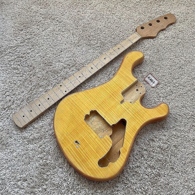 Maple Wood 4 String Bass Neck with Body, Tiger Maple Top | Reverb
