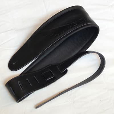 DEAN Padded Black Leather Wings Logo GUITAR Strap NEW - Logo | Reverb