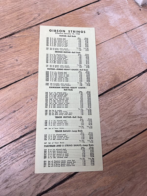 1948 Gibson Strings Price List Rare Collector Vintage | Reverb Canada