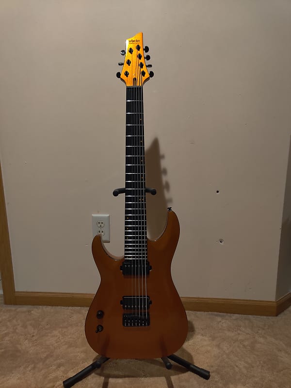 Left handed Schecter KM7 MK1 - Lambo Orange | Reverb