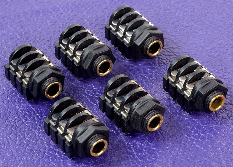 Six Black Front With Gold Barrel Switched Stereo Jacks For | Reverb
