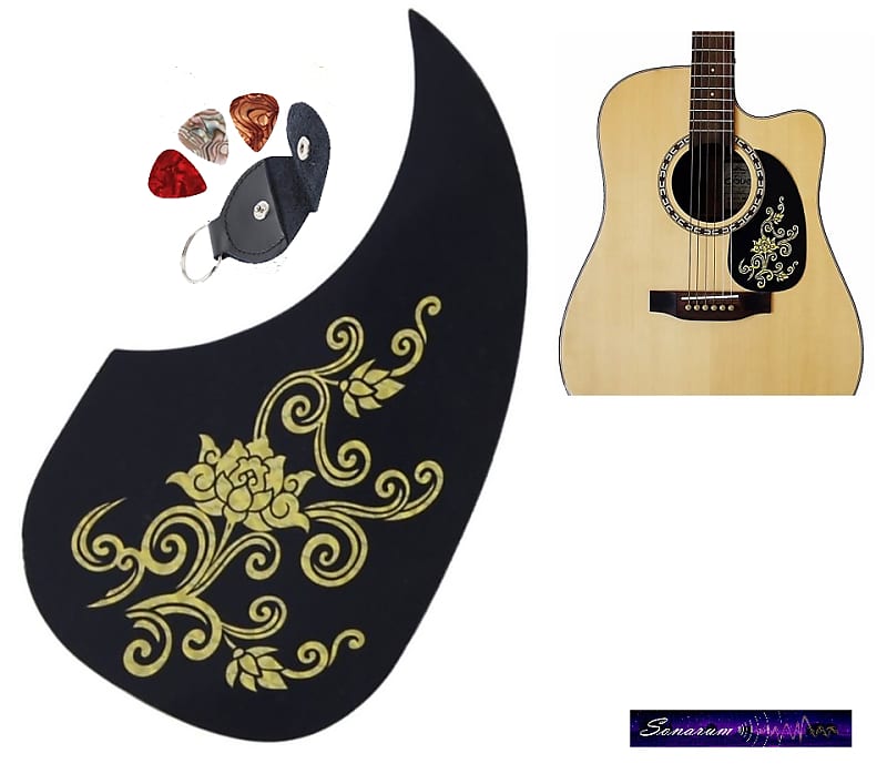 Black Golden Acoustic Guitar Pickguard, Sticker + Guitar | Reverb
