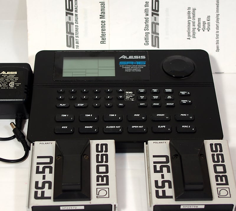 Alesis SR-16 Drum Machine w/Power Supply and Boss FS-5U Foot | Reverb