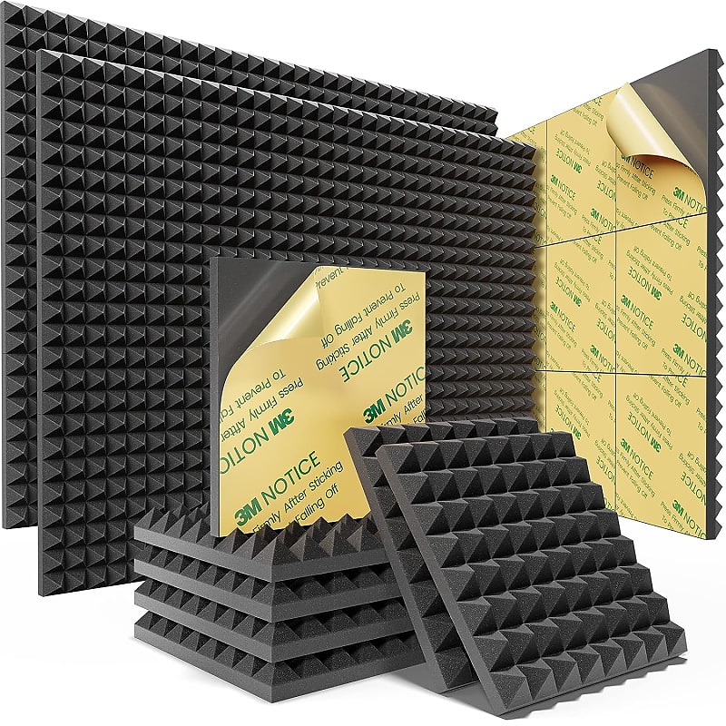 48 Pack Pyramid Sound Proof Foam Panels with Self-Adhesive, | Reverb