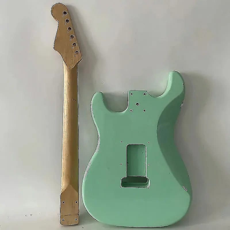 Strat Style Green Solid Basswood Guitar Body with Maple Neck | Reverb