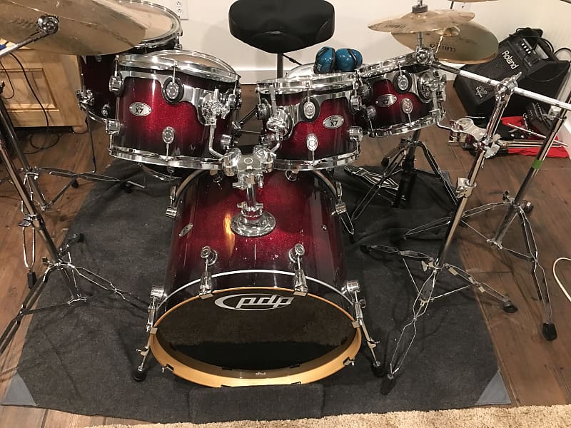 PDP X7 All Maple shells Deep red sparkle | Reverb
