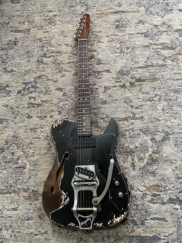 MJT Bigsby B16 Thinline Telecaster / Warmoth Neck 2022 Black | Reverb