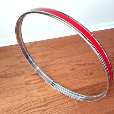 Pearl Export 22 inch Chrome Bass Drum Hoops Rims Red Inlay | Reverb