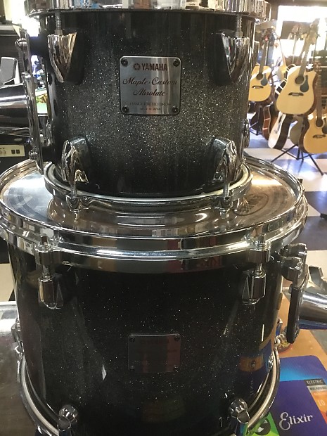 Yamaha Maple Custom Absolute Black Sparkle Sunburst Tom Pair. | Reverb