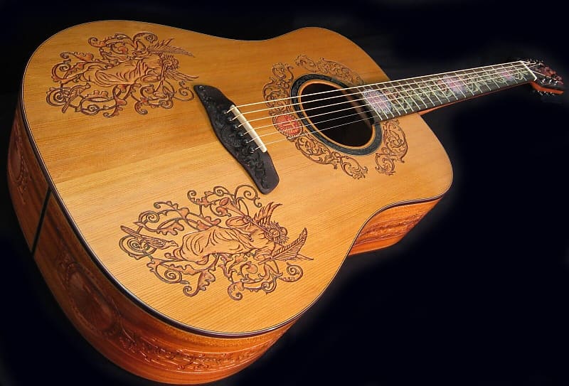 Blueberry Handmade Acoustic Guitar Dreadnought Faith Motif | Reverb