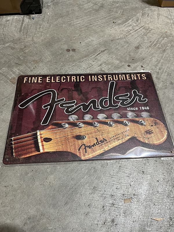New vintage reissue Fender tin sign Music room decor | Reverb