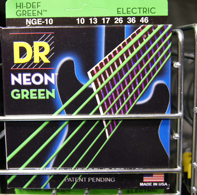 DR Neon NGE-10 Green coated electric guitar strings 10-46 | Reverb