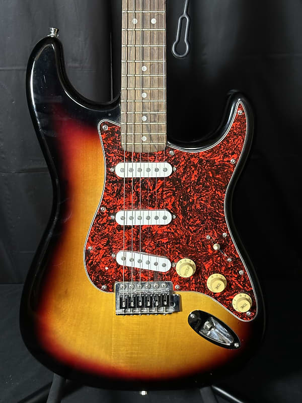 Squier Stratocaster - Tobacco Burst W/Red Tortoise Pic Guard | Reverb