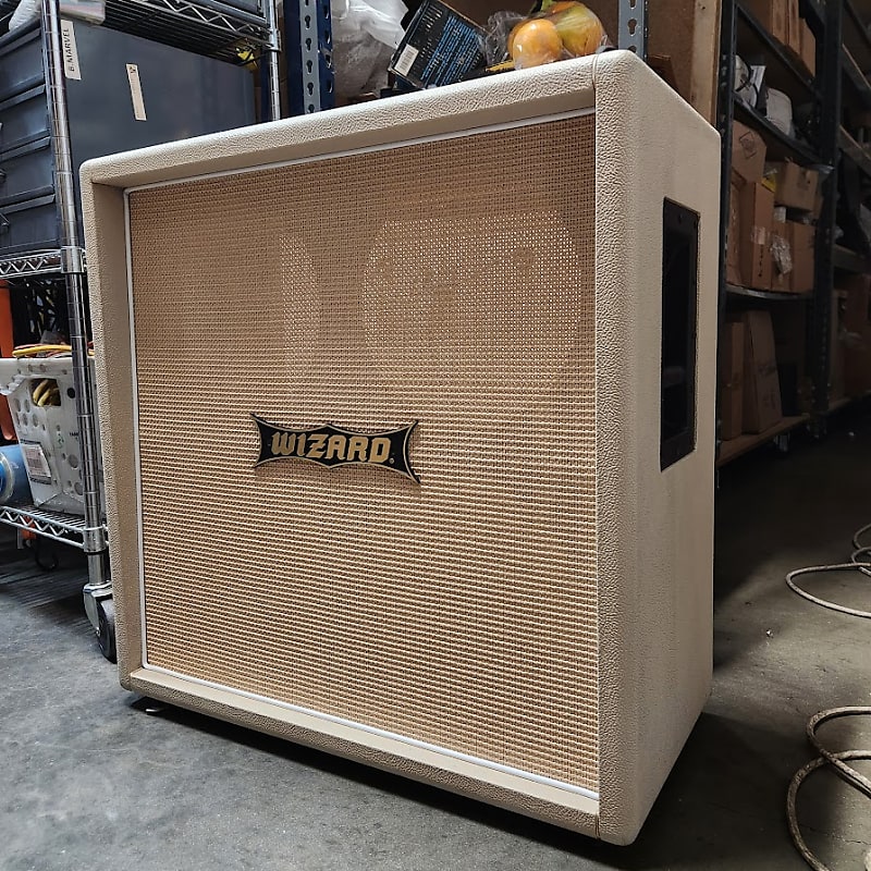 Wizard 4x12 Guitar cabinet unloaded Cream Tolex, Gold pipe, | Reverb