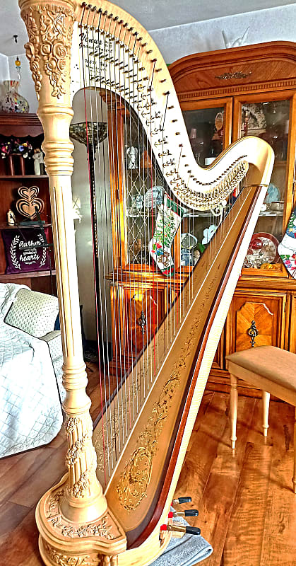 Venus Grand Concert Harp with Rose Engravings and Gold decals | Reverb