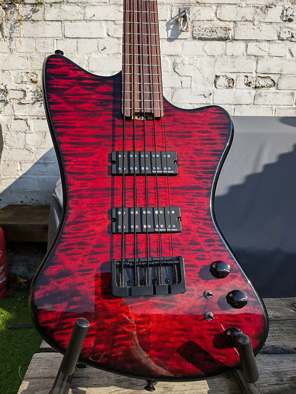 Custom 5 string bass 2024 - Red/black burst | Reverb