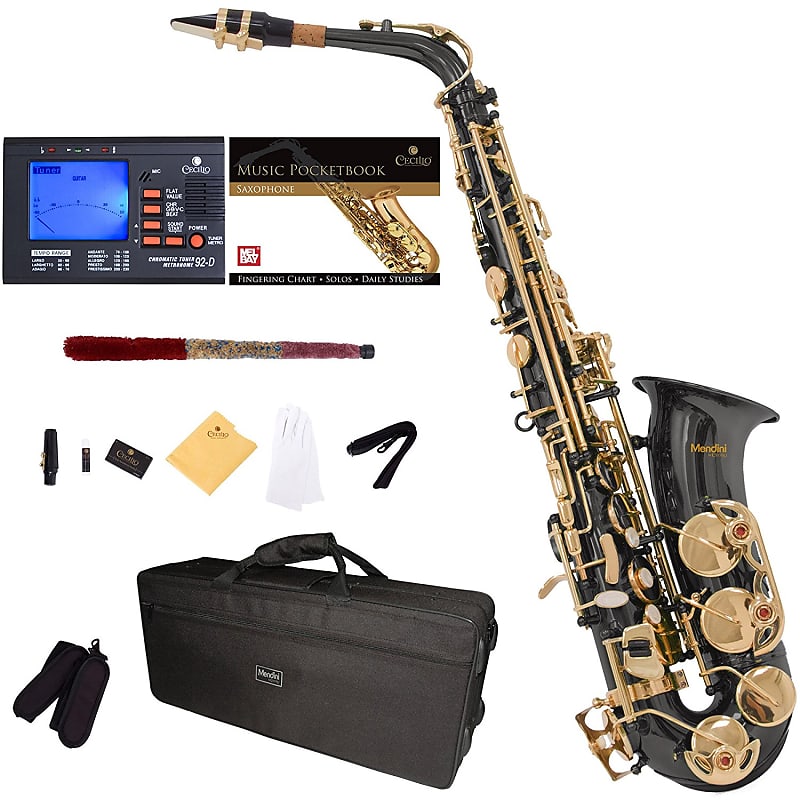 Mendini by Cecilio Eb Alto Sax w/Tuner, Case, Mouthpiece, 10 | Reverb
