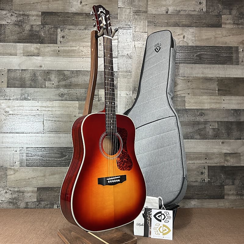 Guild D-140 Acoustic Dreadnought Guitar - Cherry Burst w/Gig | Reverb