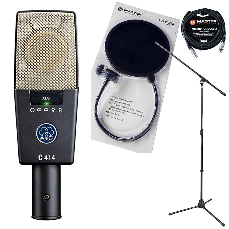 AKG C414 XLS Condenser Microphone w/ Stand, Cable & Pop | Reverb
