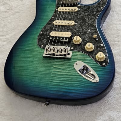 Firefly FFST Strat Style (Transparent Green & Blue Flame) | Reverb