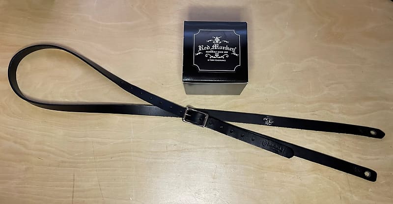 Red Monkey Designs Slasher Black Leather Guitar Strap Extra | Reverb